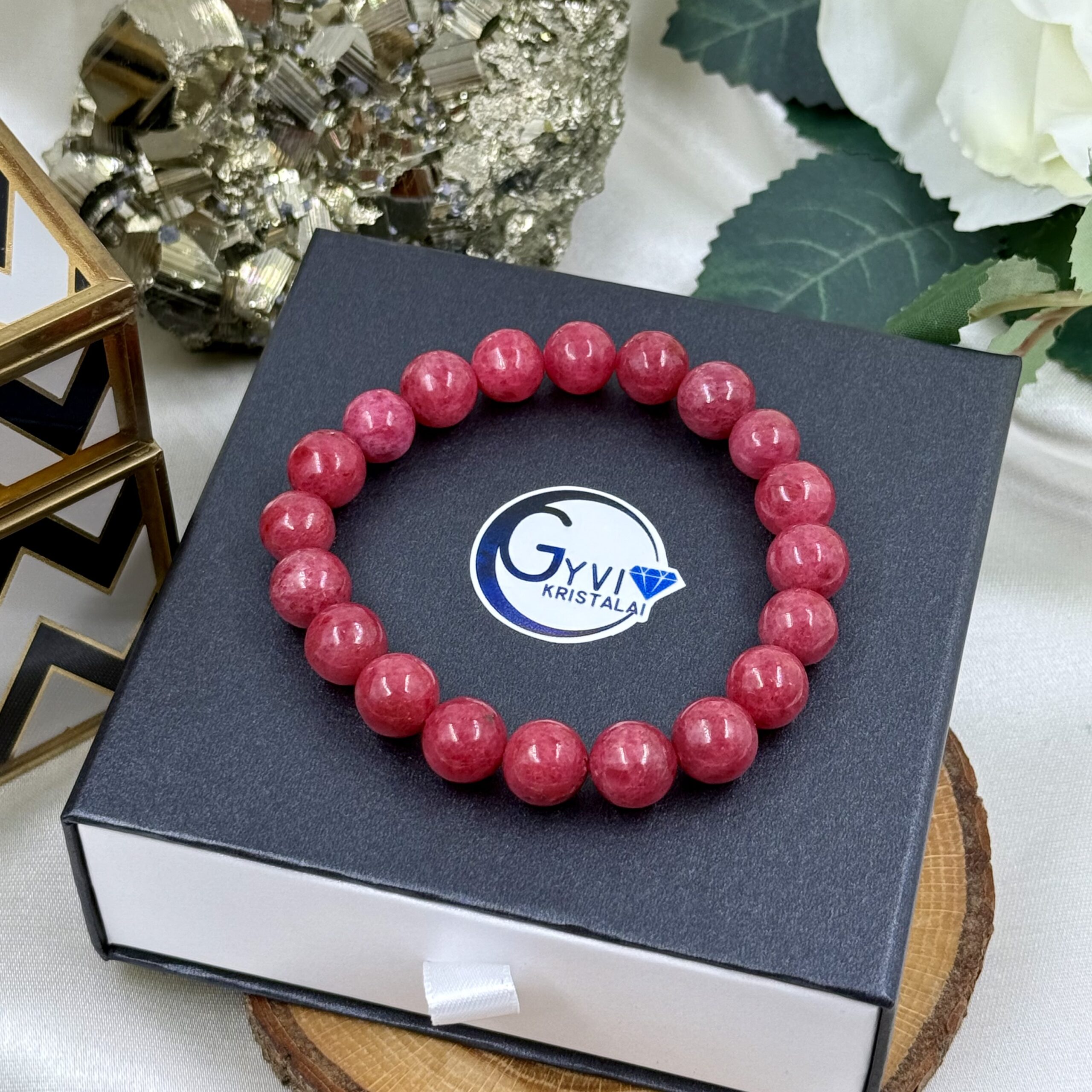 Rodonito apyrankė (AAA), 10 mm – GYVI KRISTALAI